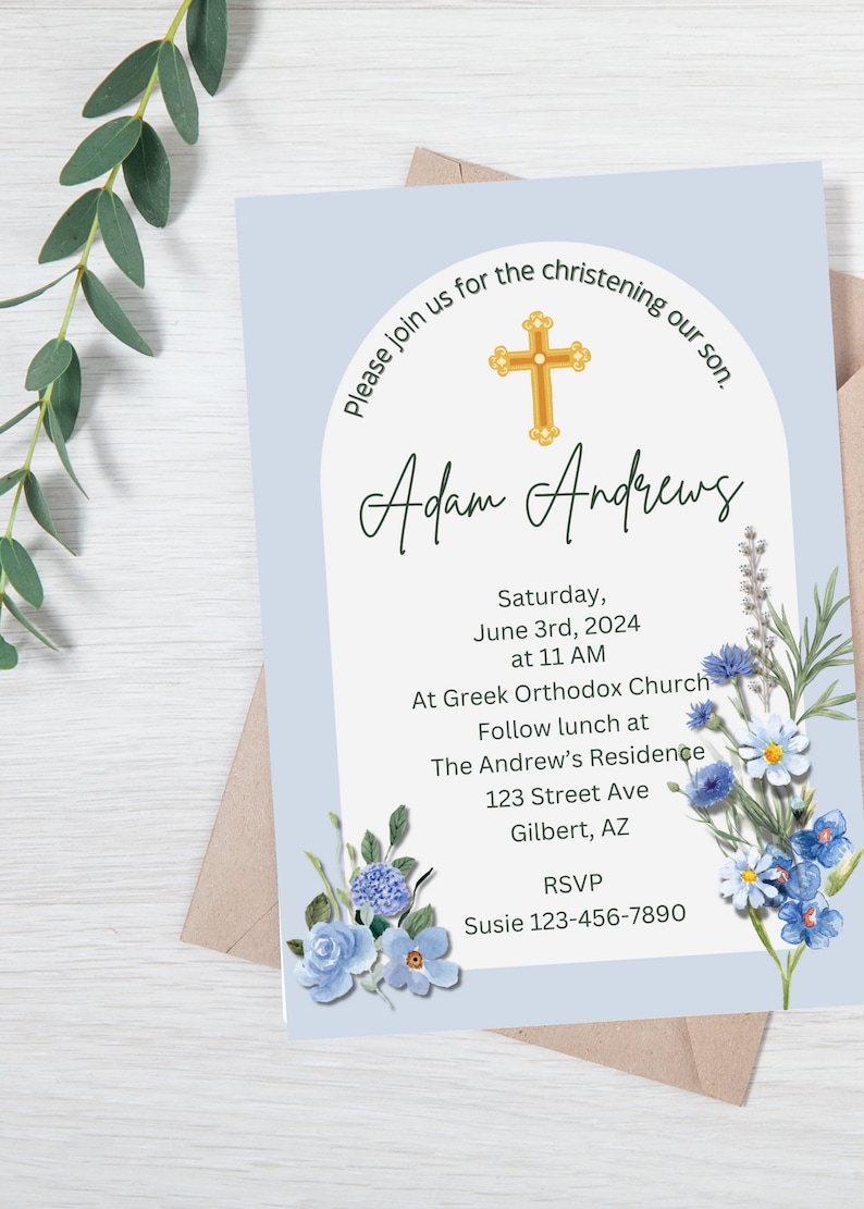 Printable Custom Baptism Boy Invitation - Personalized Greek Orthodox ...