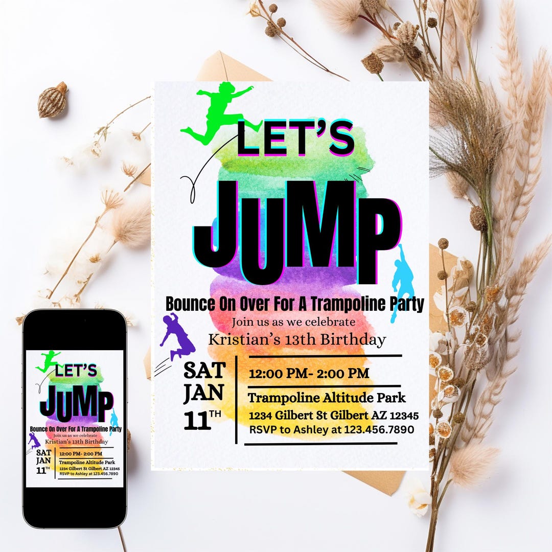 Jump Invitation Editable, DIY Jump Birthday Invite, Trampoline Party ...