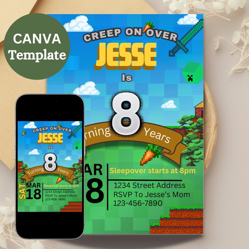 Minecraft Birthday Invitation Template, Printable Minecraft Invitation ...