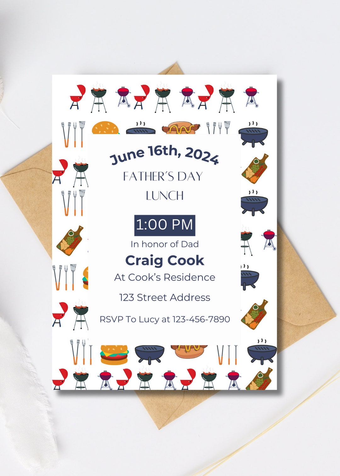 Father's Day BBQ Lunch Invitation Template Editable Father's Day ...