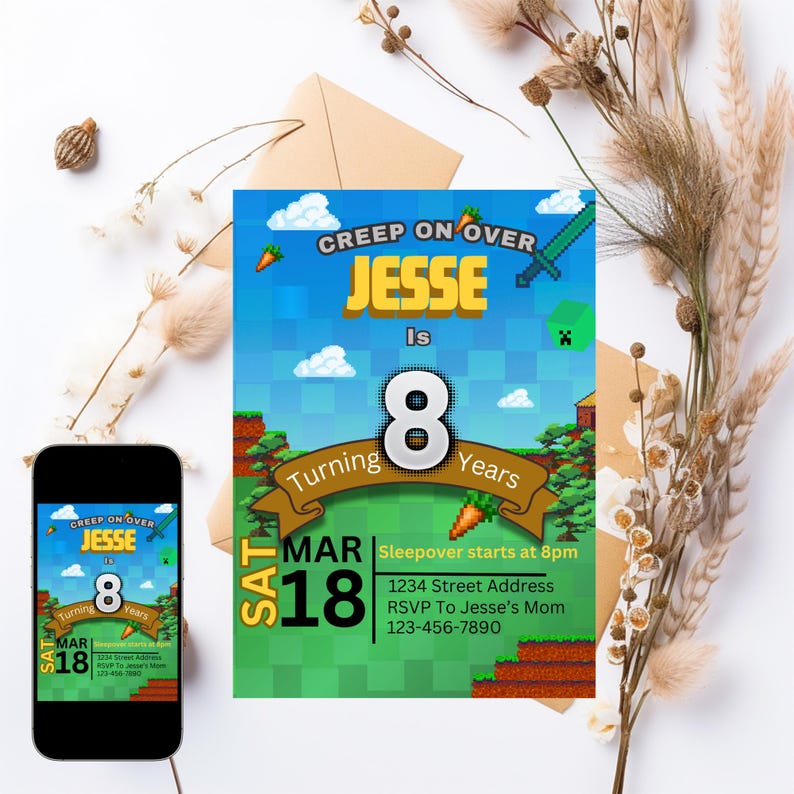 Minecraft Birthday Invitation Template, Printable Minecraft Invitation ...