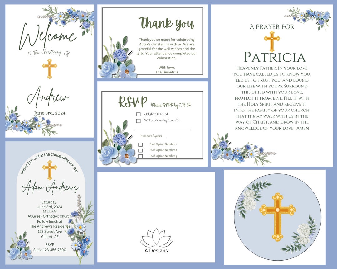 Boy Baptism Invitations Bundle, Stationery Invite, RSVP, Thank You Card ...