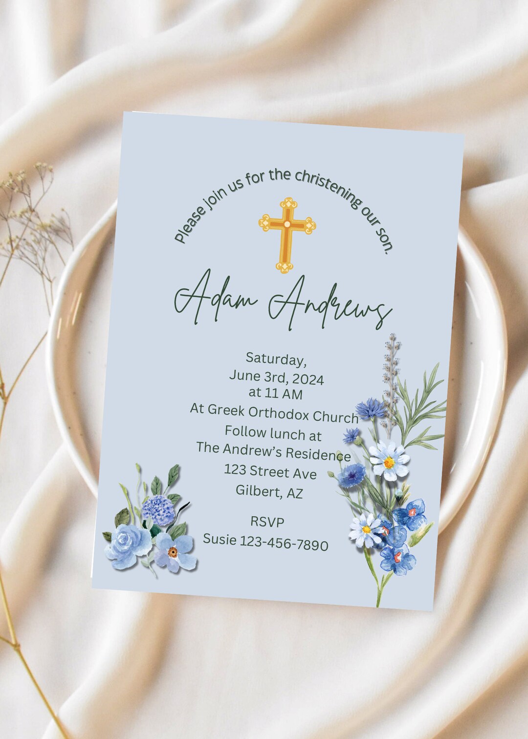 Baby Boy Orthodox Christening Invite Template, Elegant Cross Canva ...
