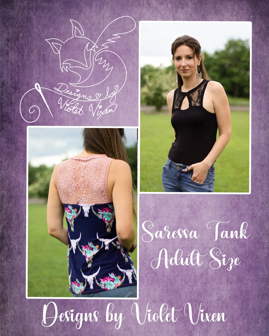 Saressa Lace Cut Out Tank PDF Pattern Adult Sizes XXS-3X, Boutique ...