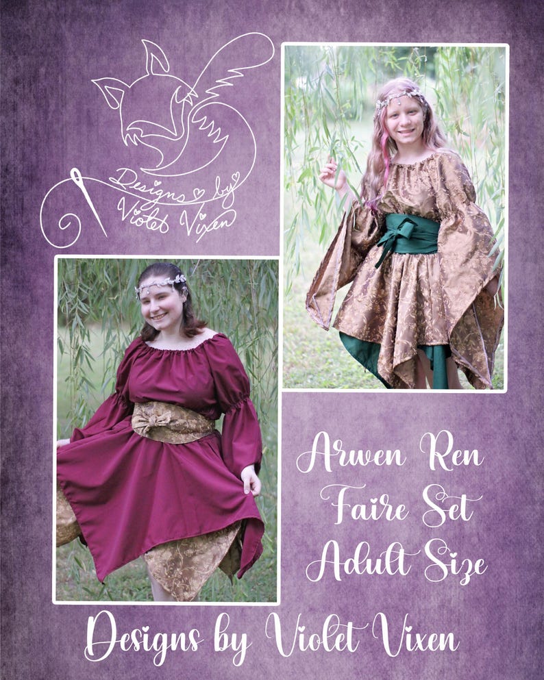 Arwen Ren Faire Set PDF Pattern Adult Sizes XXS-3X, Boutique Style, A0 and Projector File, Teen ...