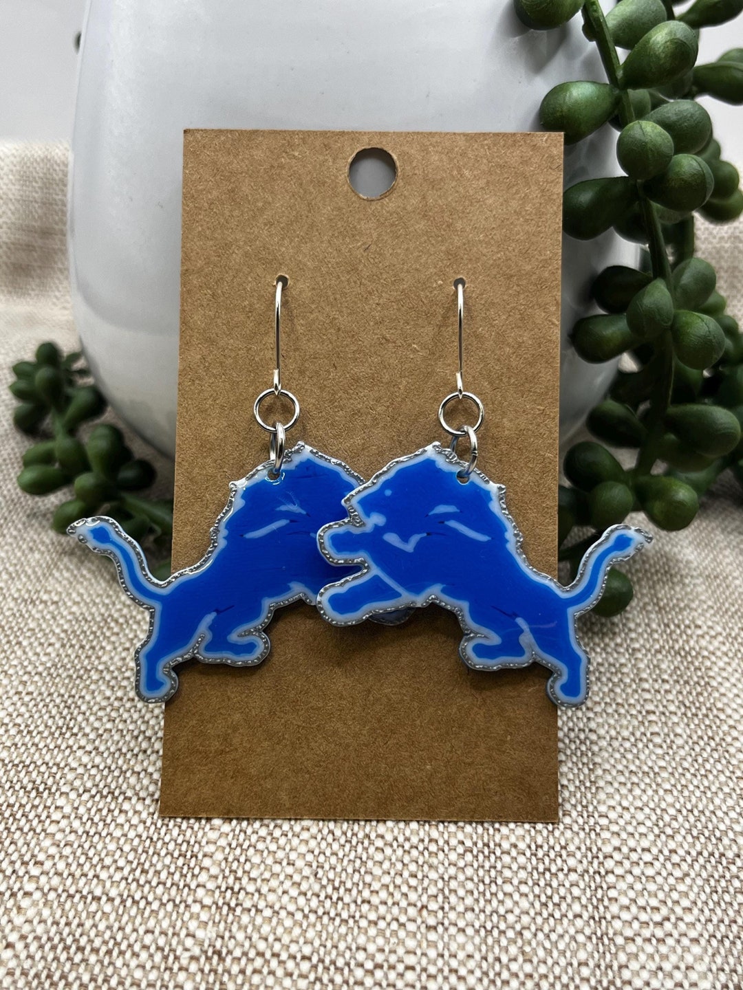 Detroit Lions Blue and Silver Glitter Dangle Earrings * Lions Football ...