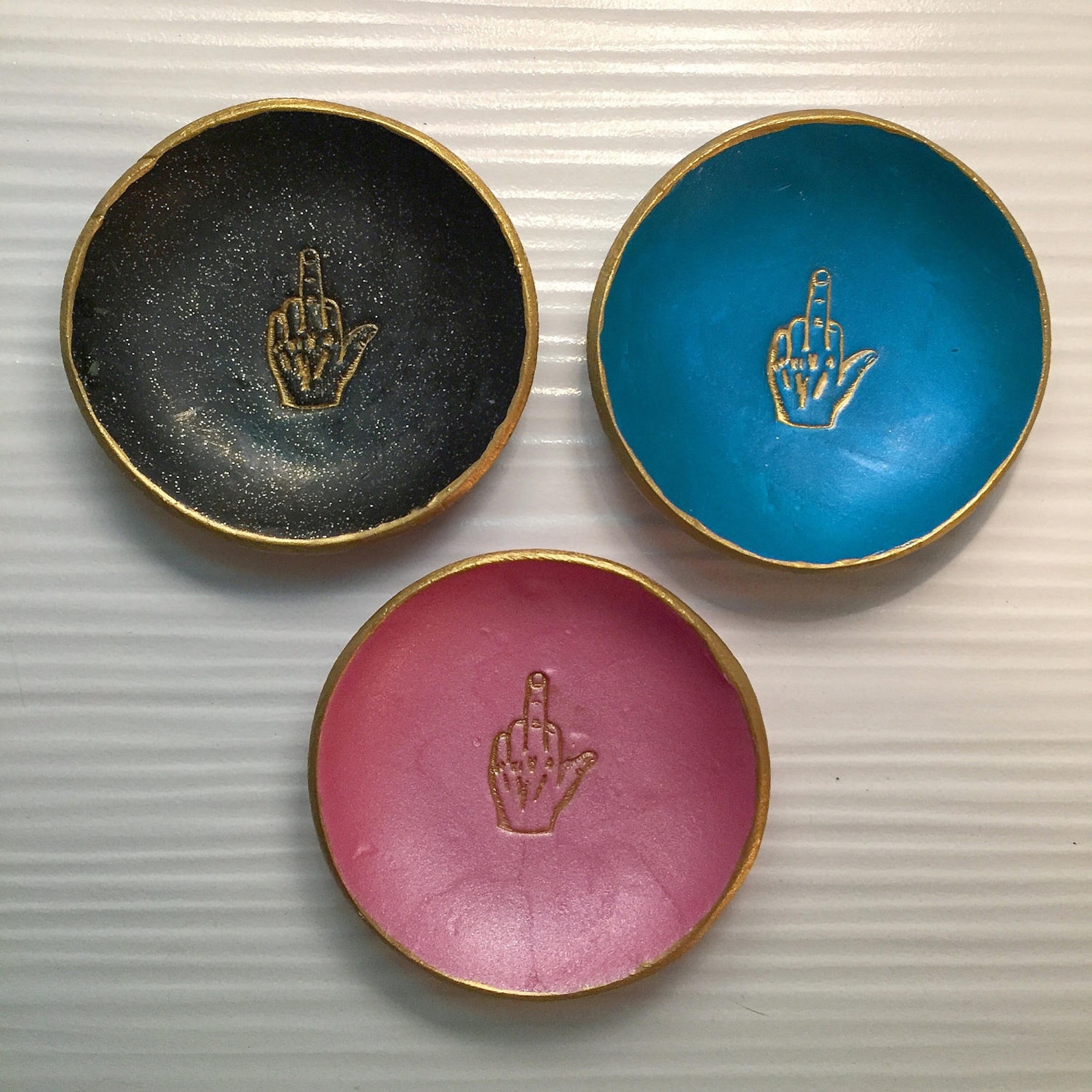 Middle Finger Hand Painted Jewelry Dish/ Decorative Tray 2-3/4” or 3 ...