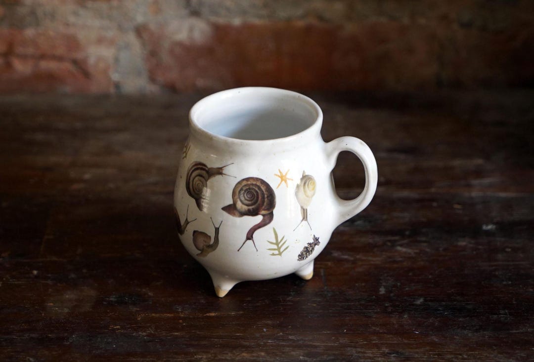 Hand-painted Pottery Cauldron Mug With Adorable Snail Design – Unique ...