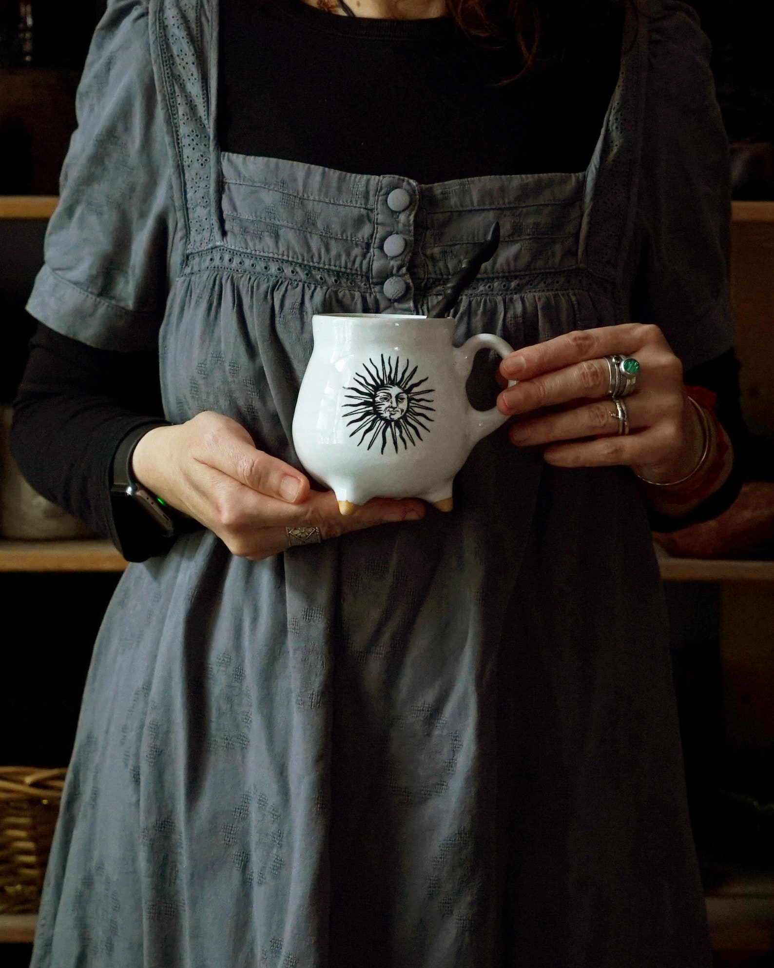 Pottery Witches Cauldron Mug With a Picture of the Sun From Ancient ...