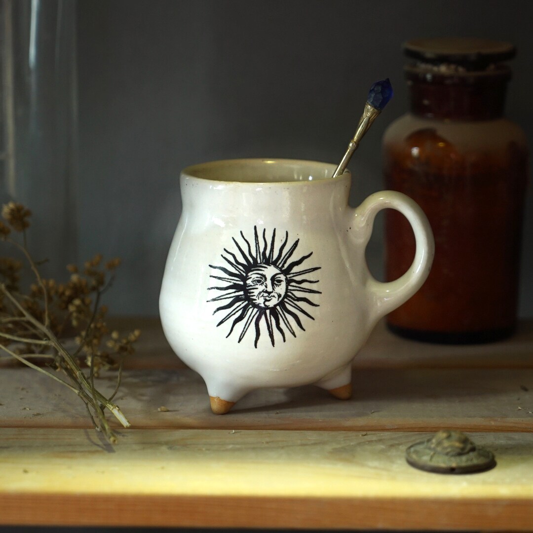 Pottery Witches Cauldron Mug With a Picture of the Sun From Ancient ...
