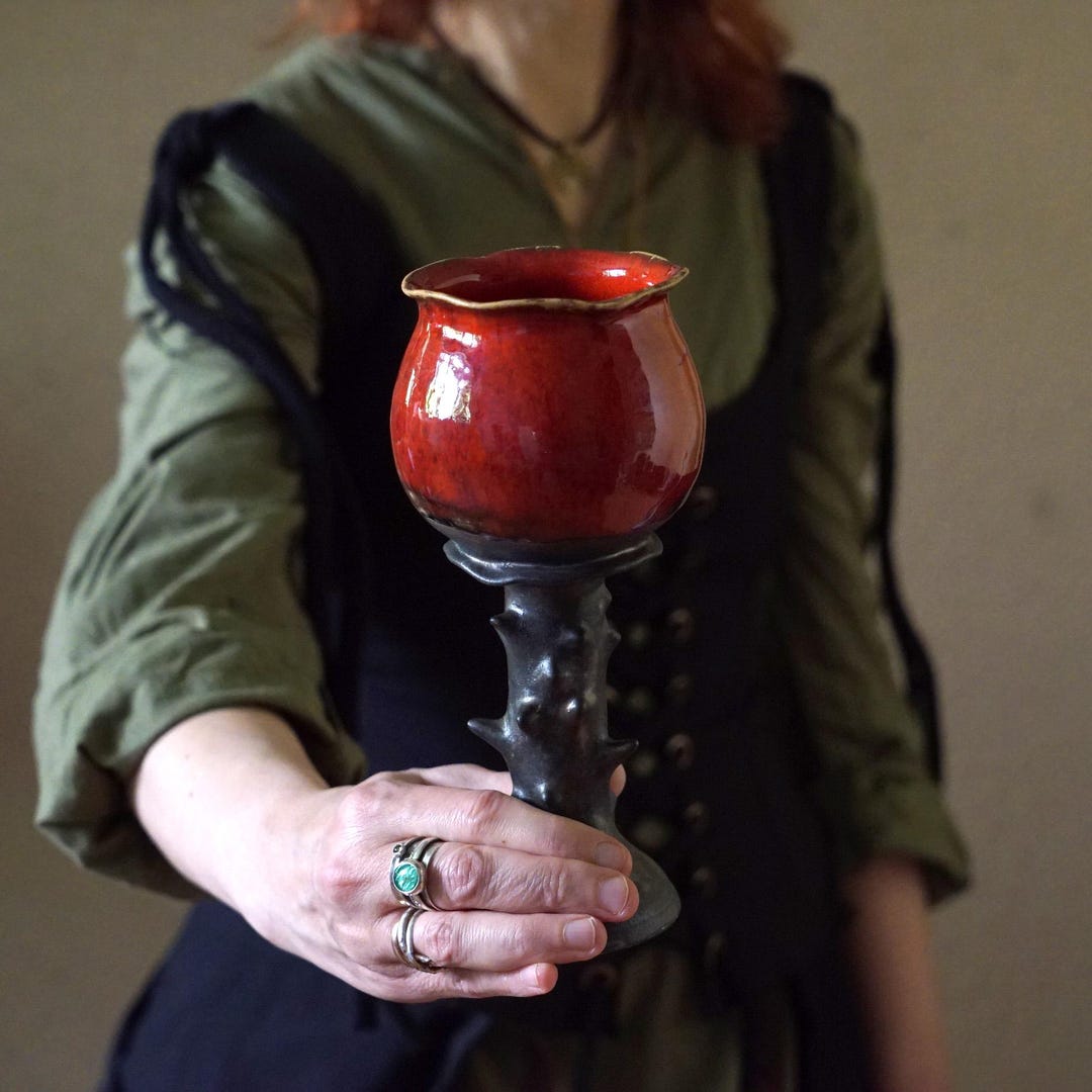Ceramic Rose Goblet Artisanal Pottery Chalice With Thorns and Metallic ...