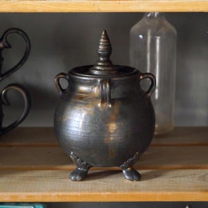 Pottery Cauldron With Aged Gold Glaze – Unique Artisan Ceramic Pot for ...