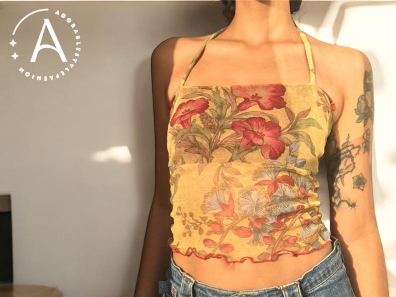 Floral Halter Crop Top Stylish Sleeveless Fit Design Womens Streetwear Outfit Etsy