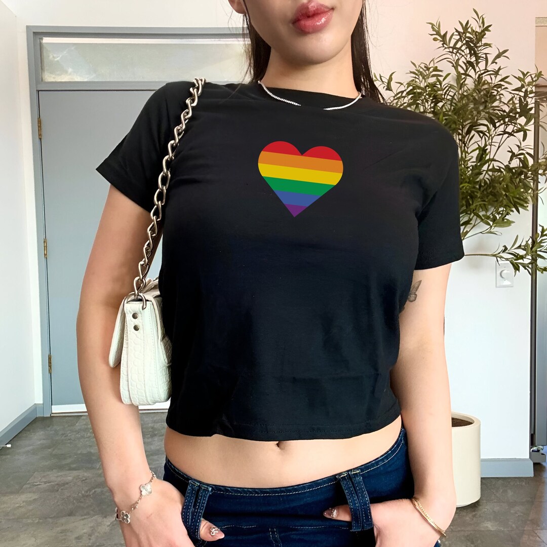 Rainbow Heart Baby Tee, LGBTQ Crop Top, Lesbian Tshirt, Queer Girls Tee ...