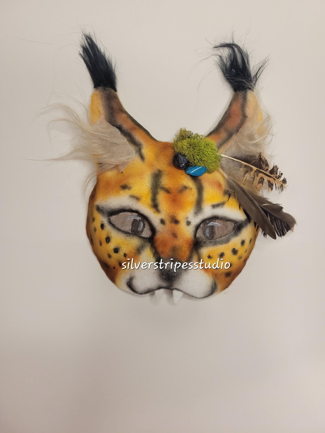 Serval/savanah Cat Therian Mask With Feathers, Fake Moss, and Pretty ...