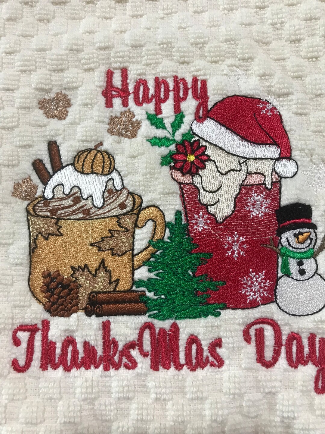 Happy Thankmas Day Kitchen Towel Hand Towel Embroidered Kitchen Towel ...
