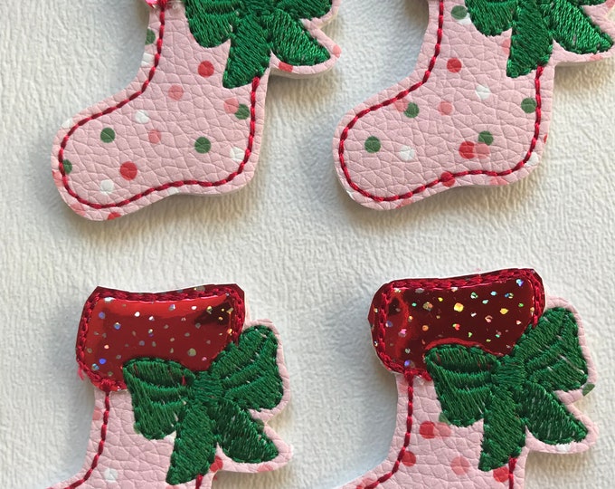 4 Vinyl With Felt Christmas Stocking Feltie With Bow Applique ...