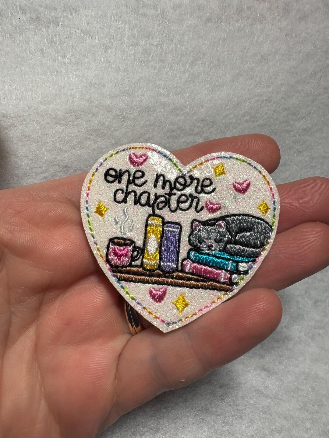 One More Chapter Books Coffee Kitty Feltie Heart Applique ...