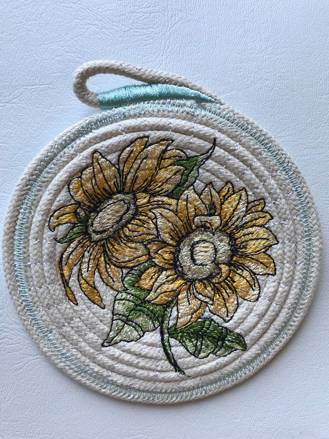 Sunflower Coaster Rope Coaster/mug Rug/trivet Embroidered - Etsy