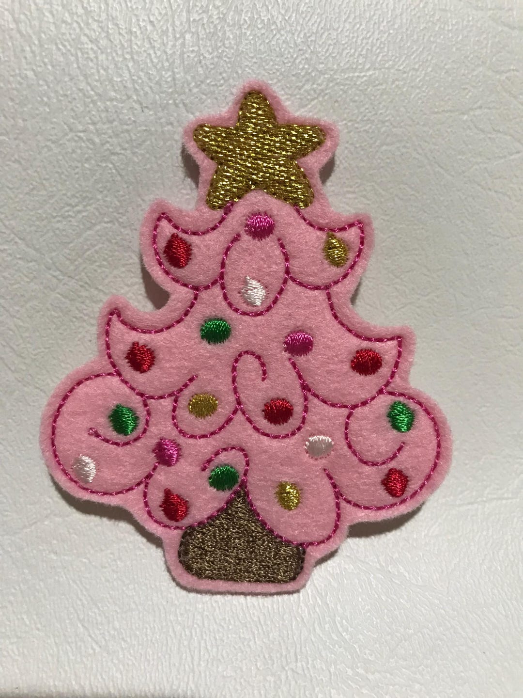 Pink Christmas Tree Iron on Patch Machine Embroidered on Felt - Etsy