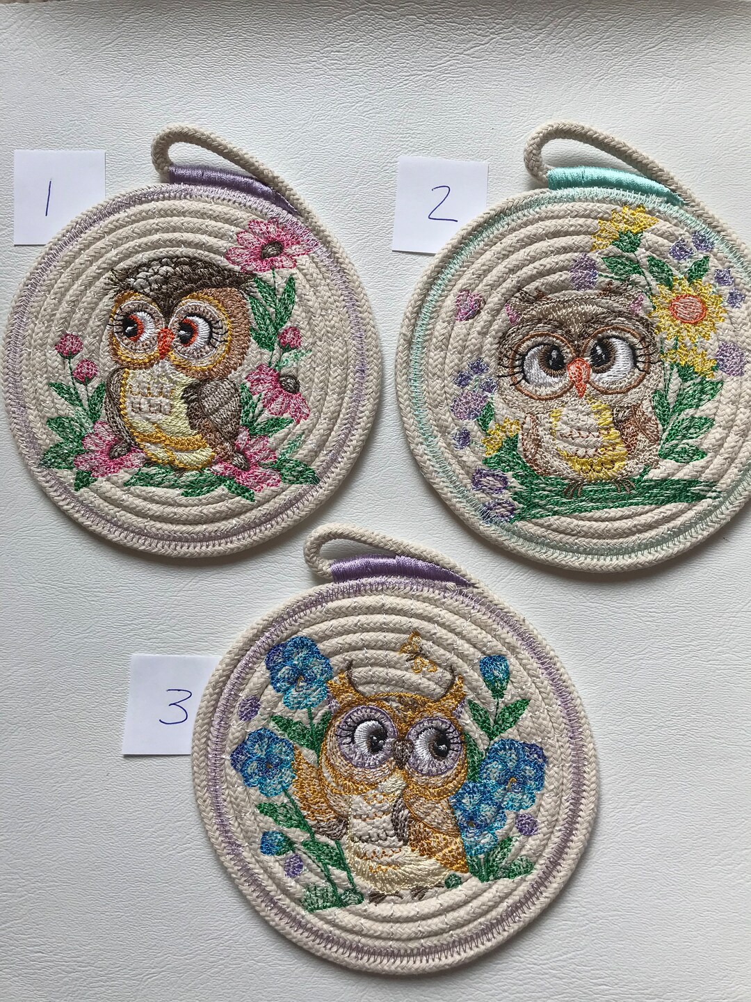 Embroidered Spring Owl Coaster/owl Trivet/owl Mug Rug Choose Style - Etsy
