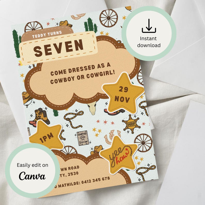 Rodeo Birthday Party Digital Invitation Cowboy or Cowgirl Theme - Etsy