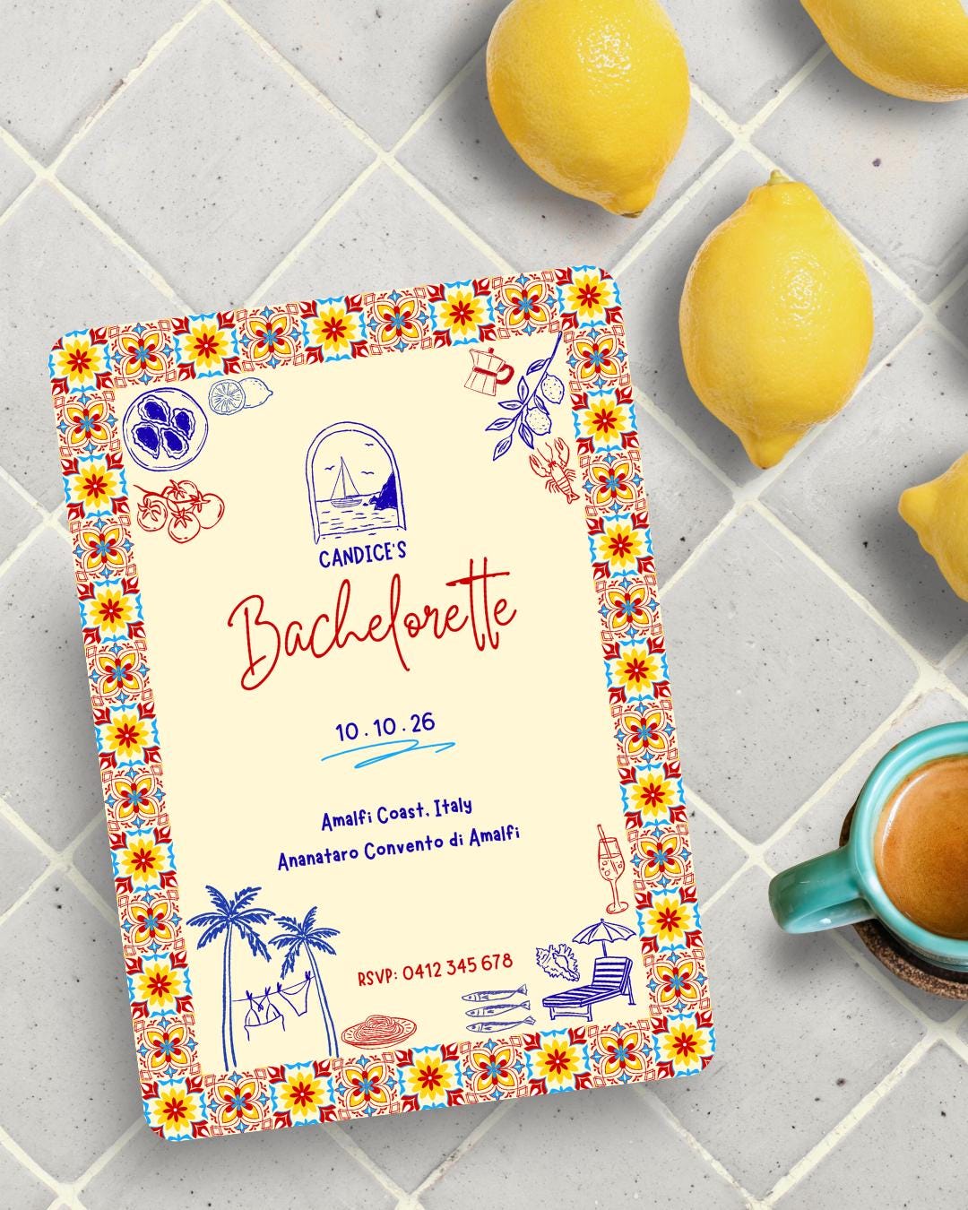 Italian Hens Party Theme Amalfi Coast Invitation Digital Template - Etsy