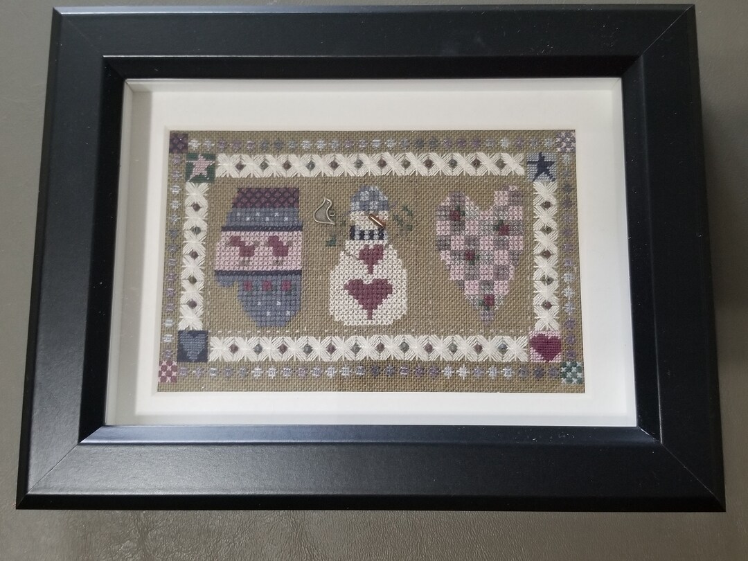 Framed Cross-stitch Winter Magic Mitten, Snowman, Heart - Etsy