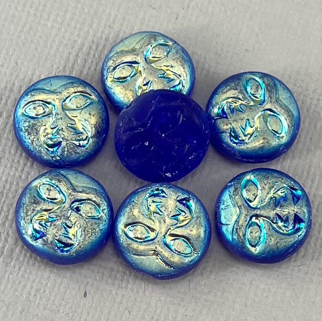 Czech Glass Pressed Moon Coin Beads, Cobalt Blue, Matte, Aurora ...