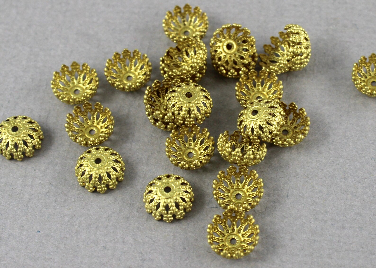 Small Raw Brass Filigree Bead Caps Sturdy Dotted Studded - Etsy