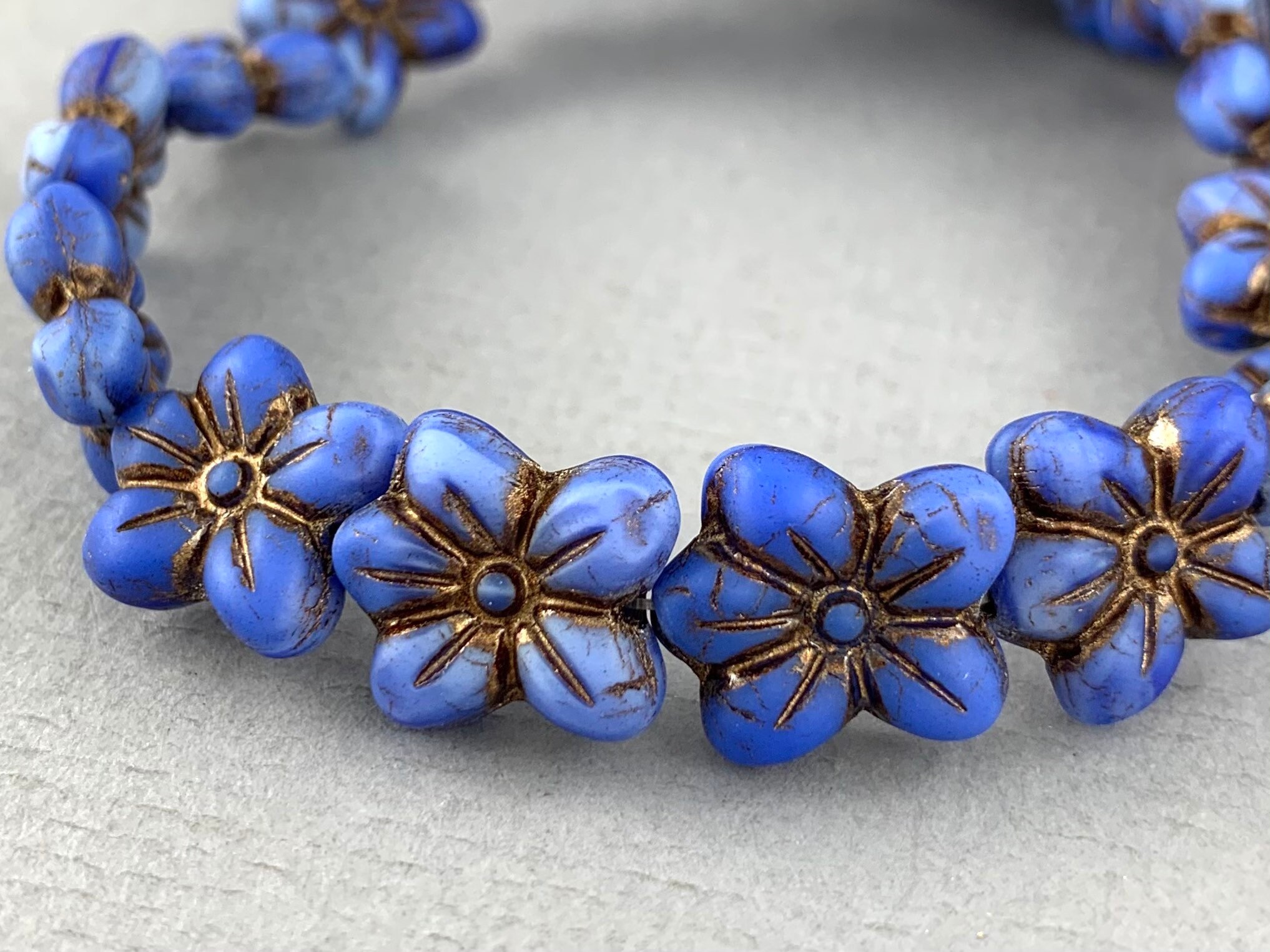 Matte Royal Blue Czech Glass Flower Beads Puffy Flowers 5 Etsy