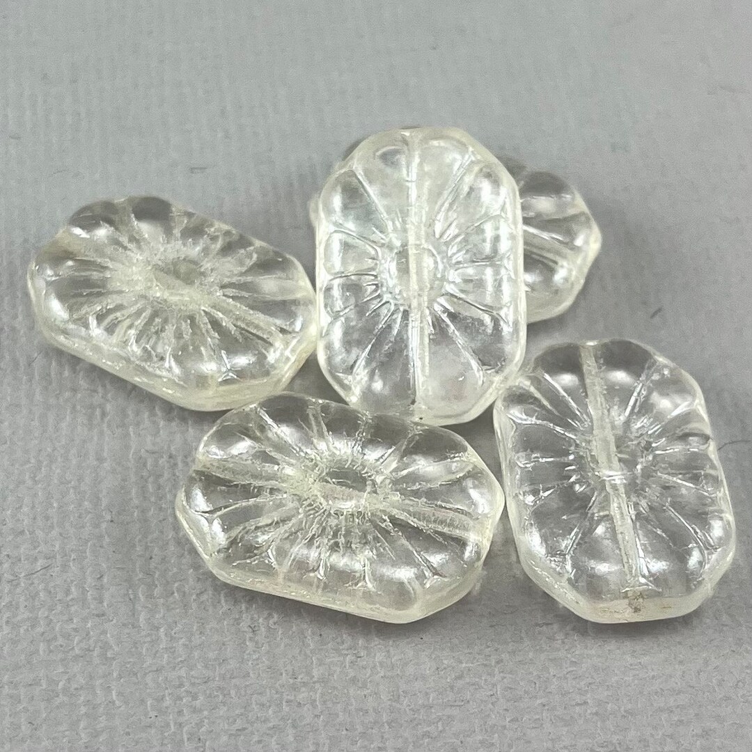 Crystal Clear, Rectangular Czech Glass Flower Beads, Luster Finish ...