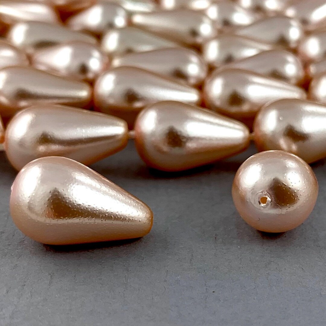 Light Rose Czech Glass Teardrop Pearl Beads, Pear, Pink, Blush - 6 or ...