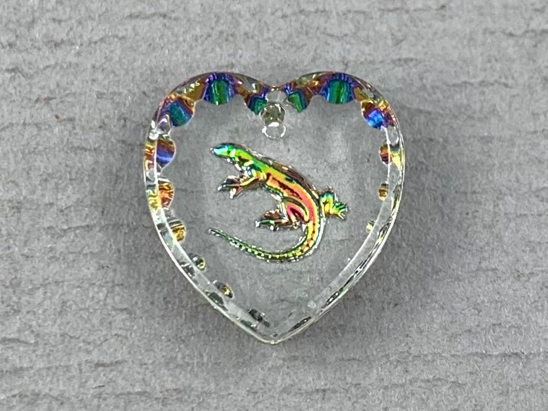 Crystal Clear Helio Pink Lizard Intaglio Buff Glass Heart Pendant ...