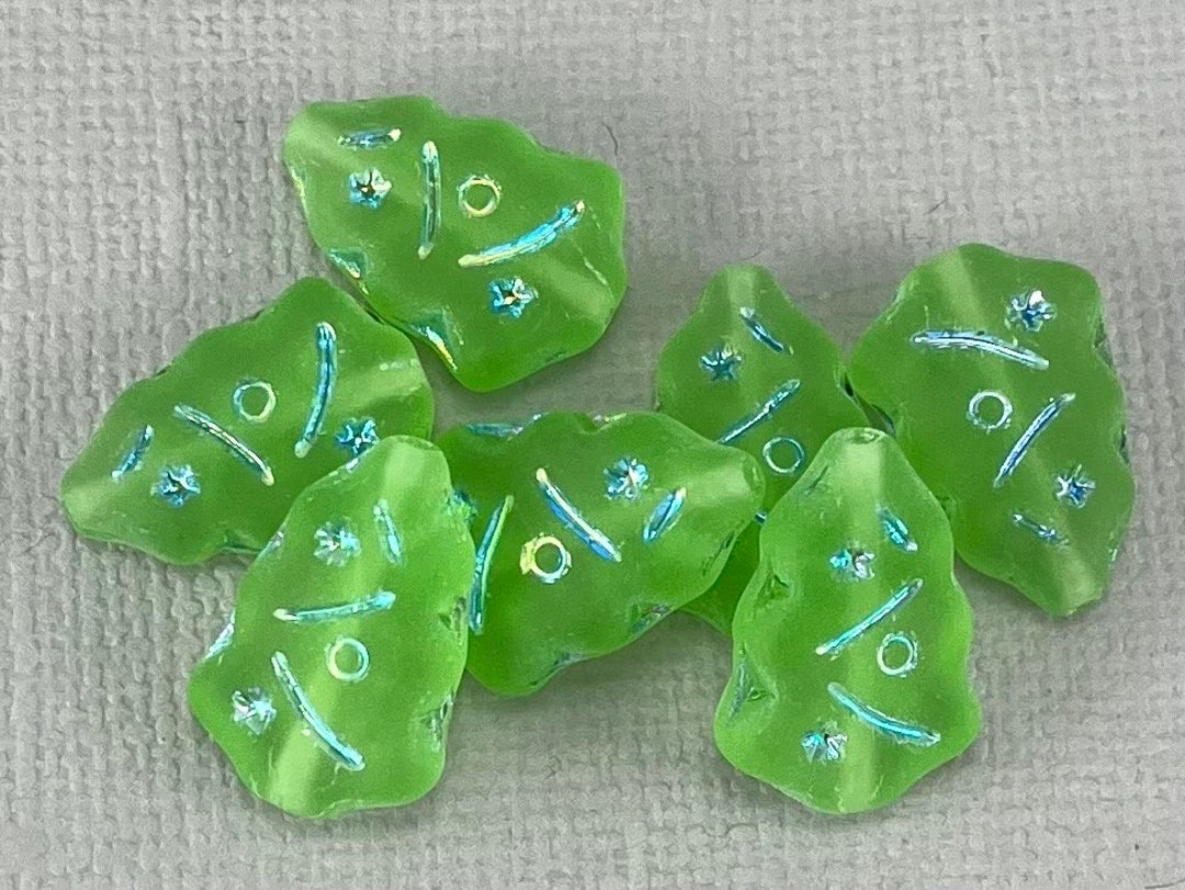 Matte Soft Green Transparent Czech Glass Christmas Tree Beads ...