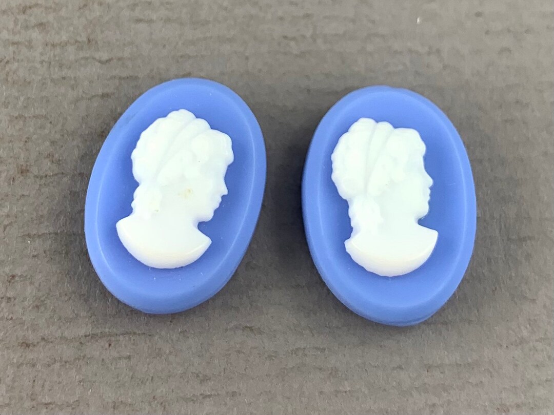 Victorian Lady Glass Cameo, Periwinkle Blue and White, German Cameo ...