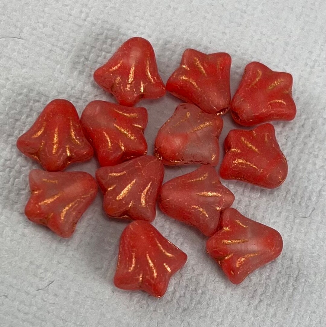 Matte, Raspberry Red & Clear Fleur De Lis, Czech Glass Lily Flower ...