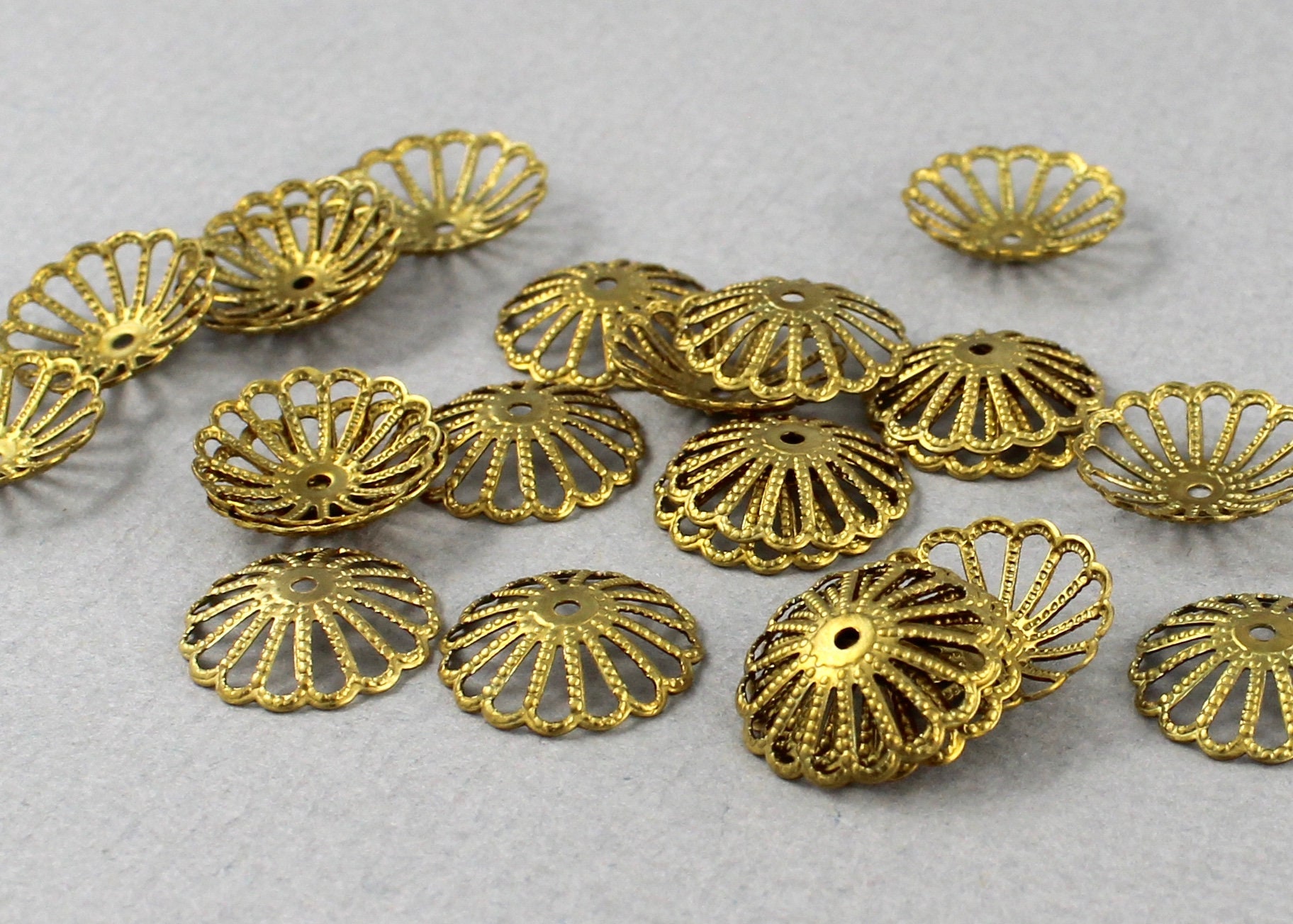 Lace Edge Raw Brass Filigree Bead Caps Sturdy Dotted | Etsy
