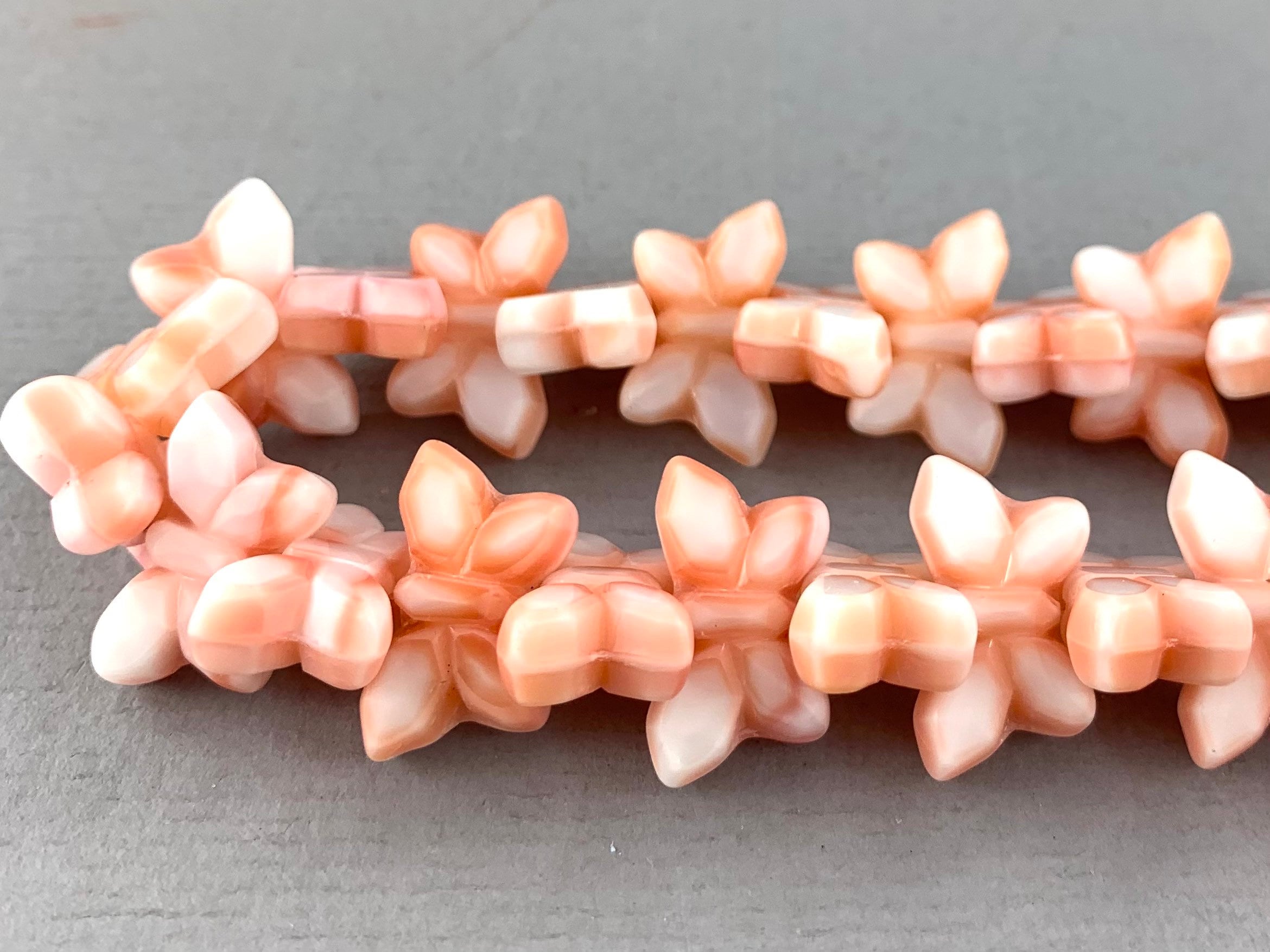 Pressed, Milky White and Salmon Pink Table Cut Czech Glass Butterfly ...