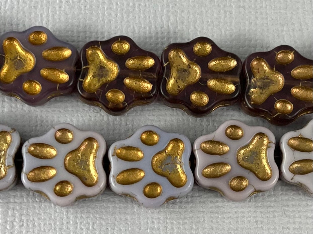 Pressed, Stone Purple or Transparent Purple Czech Glass Cat Paw Print ...