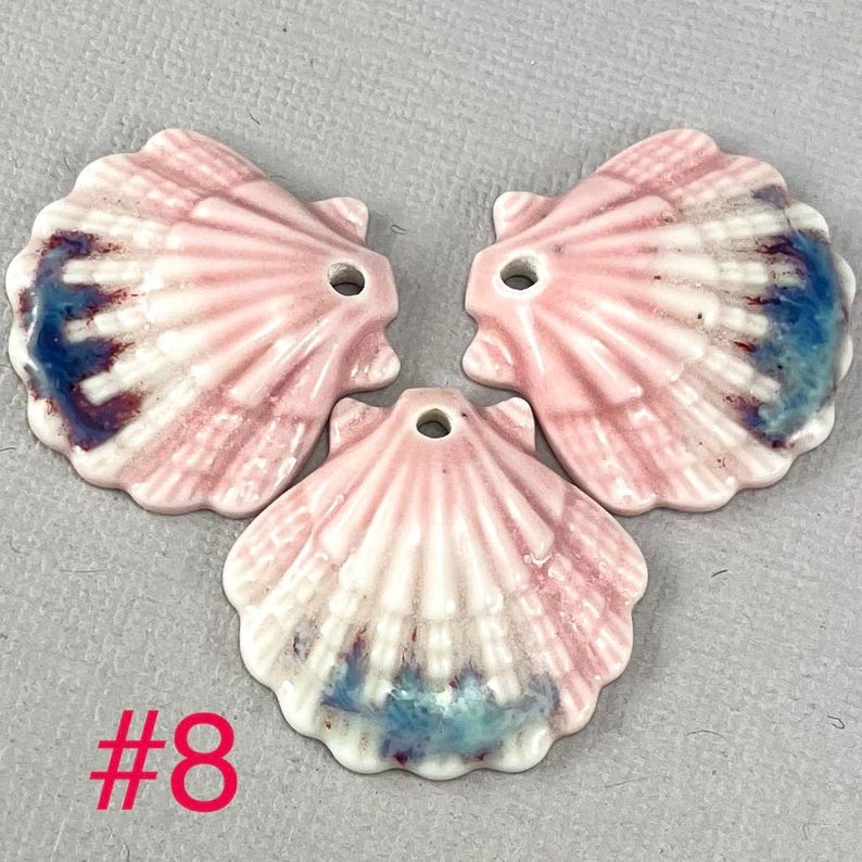 New COLORS! Large Ceramic Shell Pendant, Clam, Blue, Green, Top Drilled ...