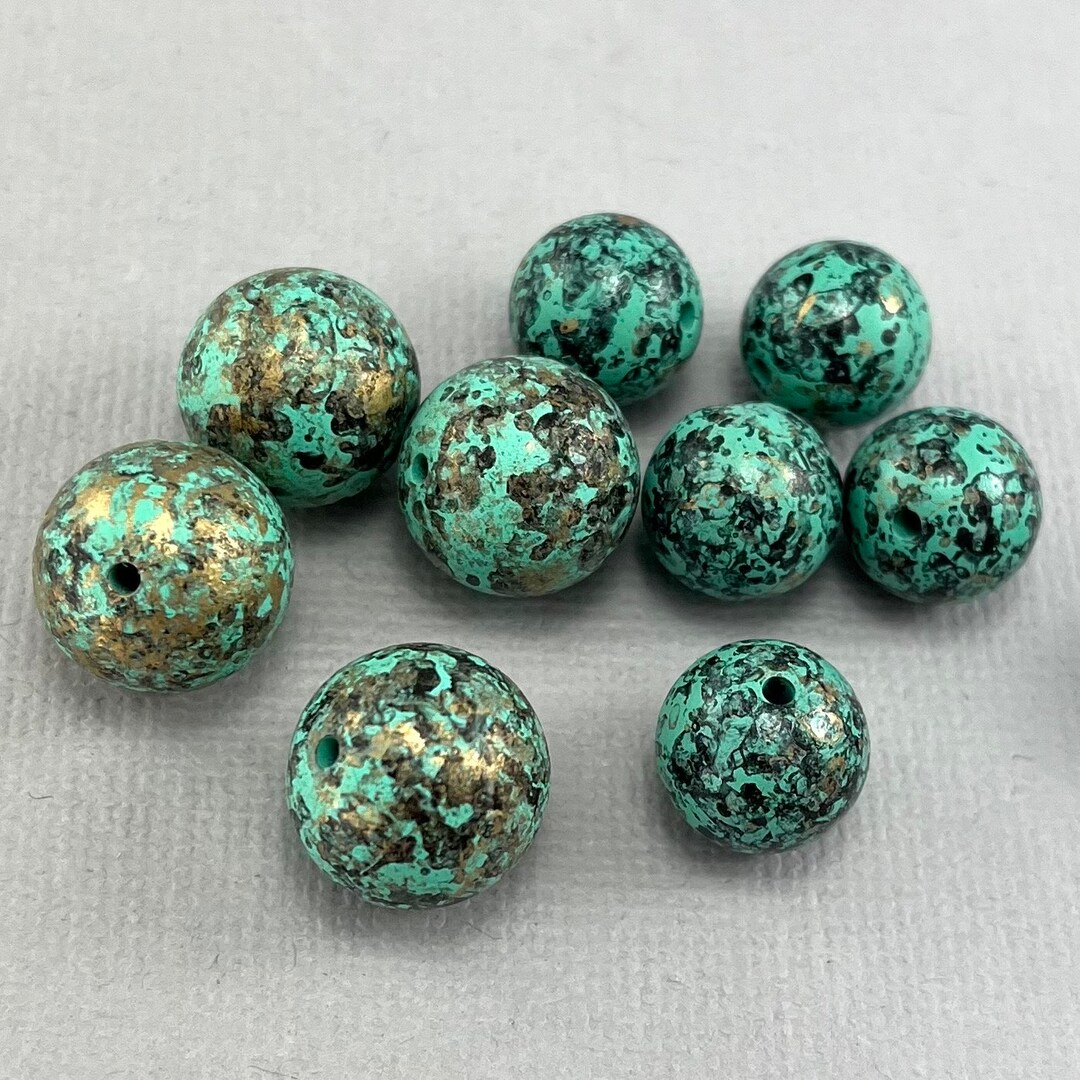 Speckled Green Patina Acrylic, Plastic Beads, Black Detail, Mint Green ...