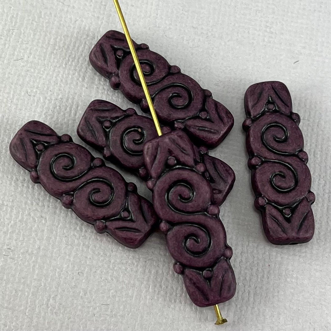 Flat Fancy Rectangle Beads, Matte Tube Acrylic, Dark Purple, Vintage ...