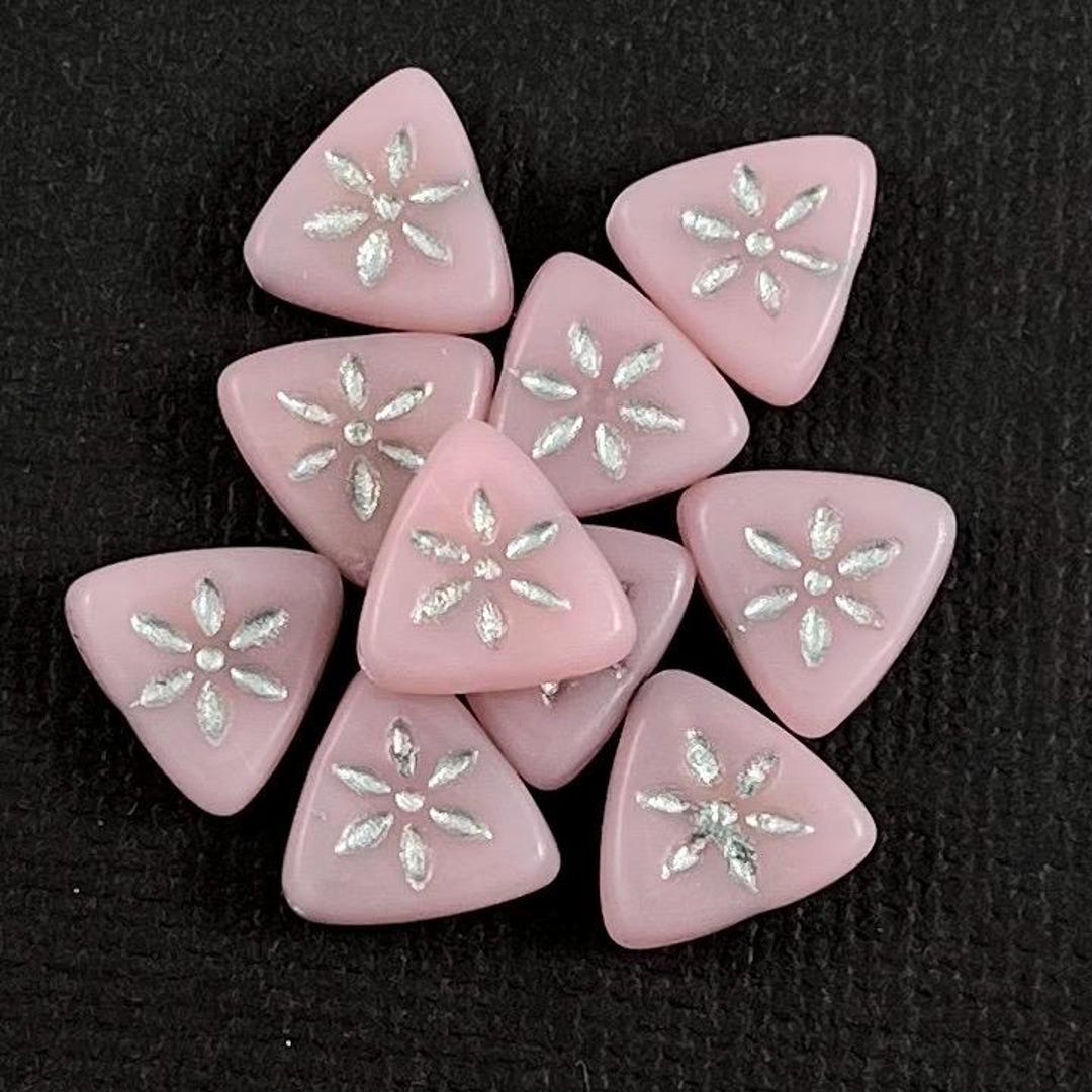 Pale Dusty Pink Czech Glass Triangle Beads, Daisy Flower, Opaque ...