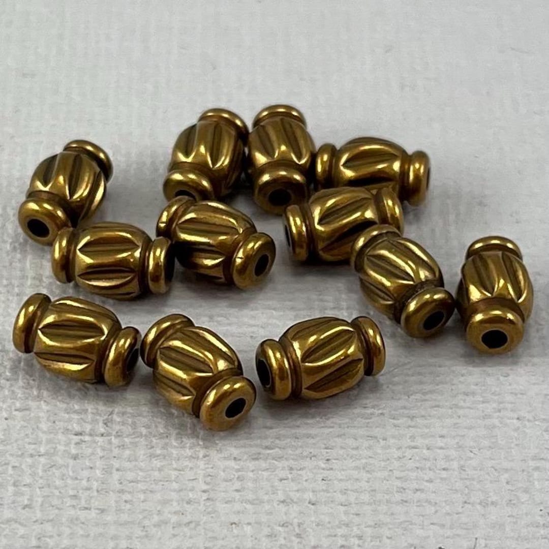 Fancy Grooved Stacked Barrel Spacer Beads, Raw Brass Tube, Ribbed ...