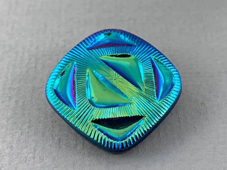 Vintage Metallic Blue Square in a Square Czech Glass Button - Etsy