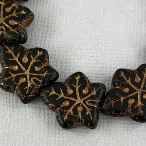Jet Black Czech Glass Chestnut Leaf Beads, Gold or Bronze Wash, Pressed ...