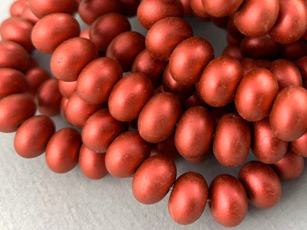 Velvet Red Pressed Czech Glass Donut Beads, Rondelle Beads, Lava Red ...