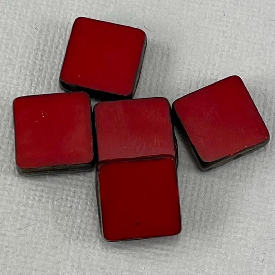 Cherry Red Czech Glass Table Cut Square Shaped Beads, Brown Picasso ...