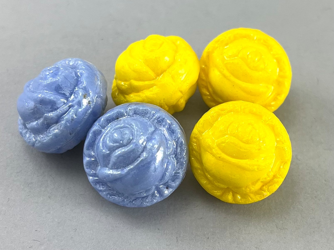 Large, Periwinkle Blue or Bright Yellow Pressed Czech Glass Rose Beads ...